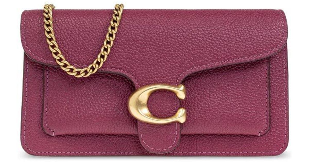 COACH Tabby Logo Plaque Chained Clutch Bag in Purple | Lyst
