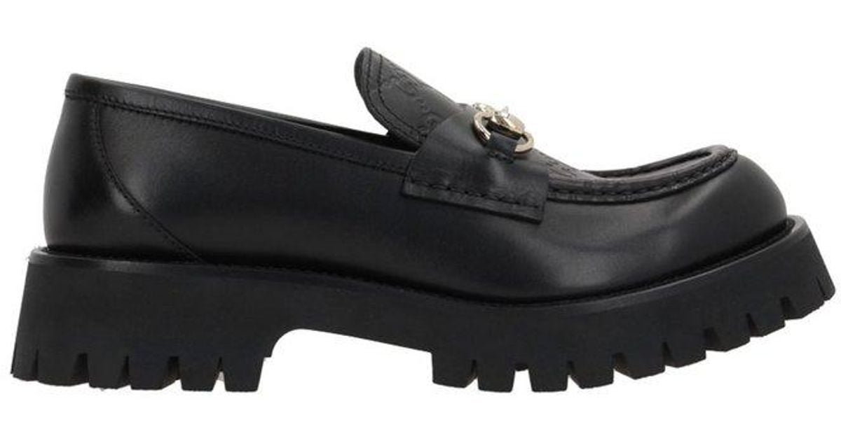 Gucci Lug Sole Horsebit Loafers in Black | Lyst