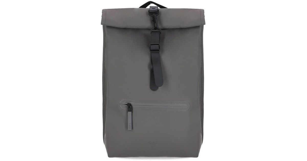 Rains Rolltop Rucksack Logo Detailed Backpack in Gray for Men | Lyst