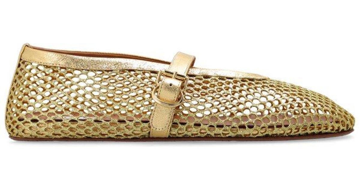 Alaïa Laminated Fishnet Ballet Flats in Metallic | Lyst