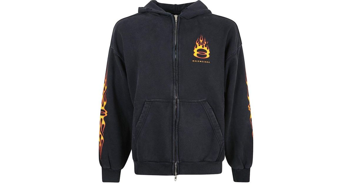 Balenciaga Burning Unity Logo Zipped Hoodie in Blue for Men | Lyst