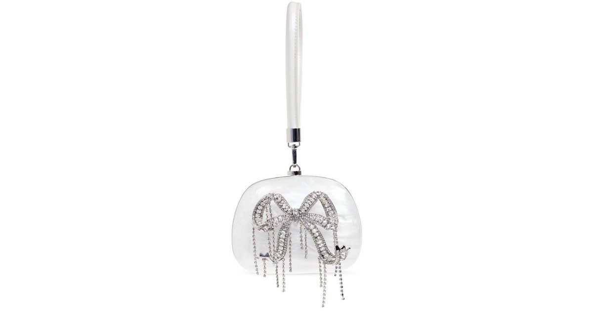 Self-Portrait Pearl Top Handle Clutch Bag in White | Lyst