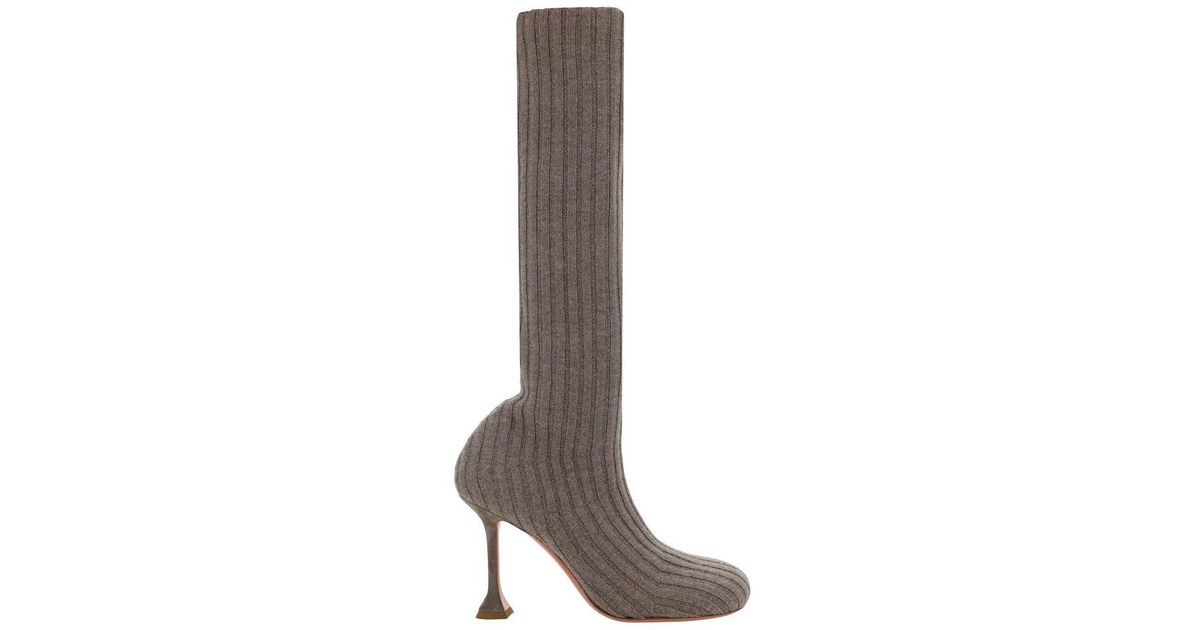AMINA MUADDI Veneda 95 Ribbed Knit Boots in Brown | Lyst UK