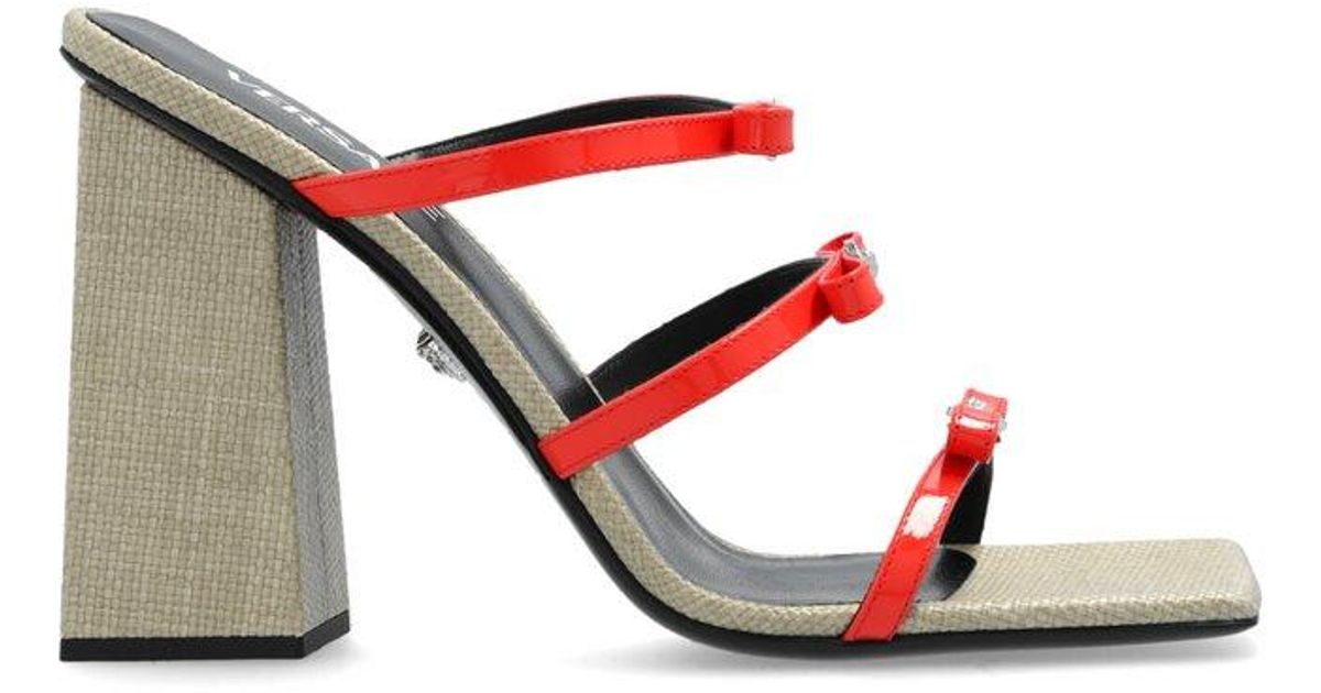 Versace Gianni Ribbon Square-toe Sandals in White | Lyst