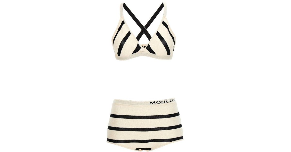Moncler Striped Logo Detailed Set in White | Lyst