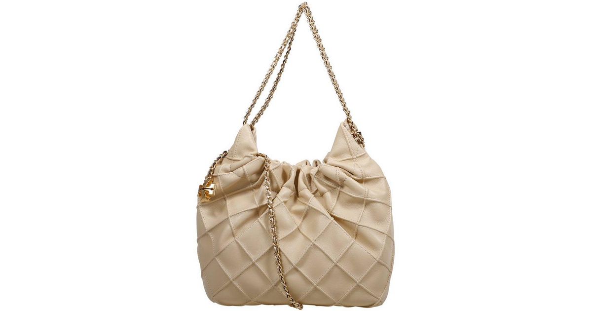 Tory Burch Fleming Drawstring Mini Hobo Bag in Natural | Lyst