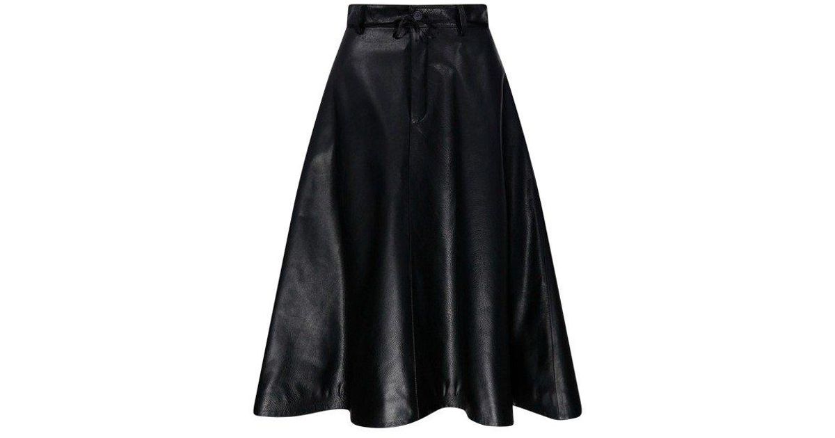 Balenciaga Flared Leather A-Line Skirt in Black | Lyst