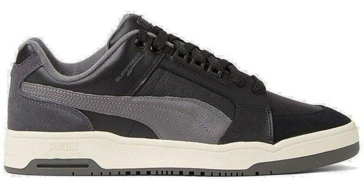 PUMA Leather Logo Detailed Lace-up Sneakers in Black for Men | Lyst