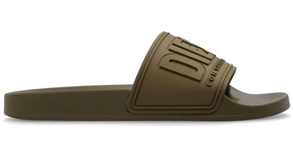 DIESEL Sa-mayemi Cc Logo Embossed Pool Slides in Green for Men | Lyst