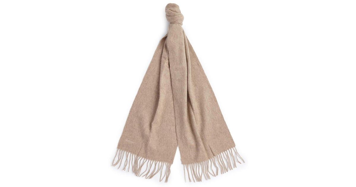 Barbour Logo Embroidered Fringed Scarf in Natural | Lyst UK
