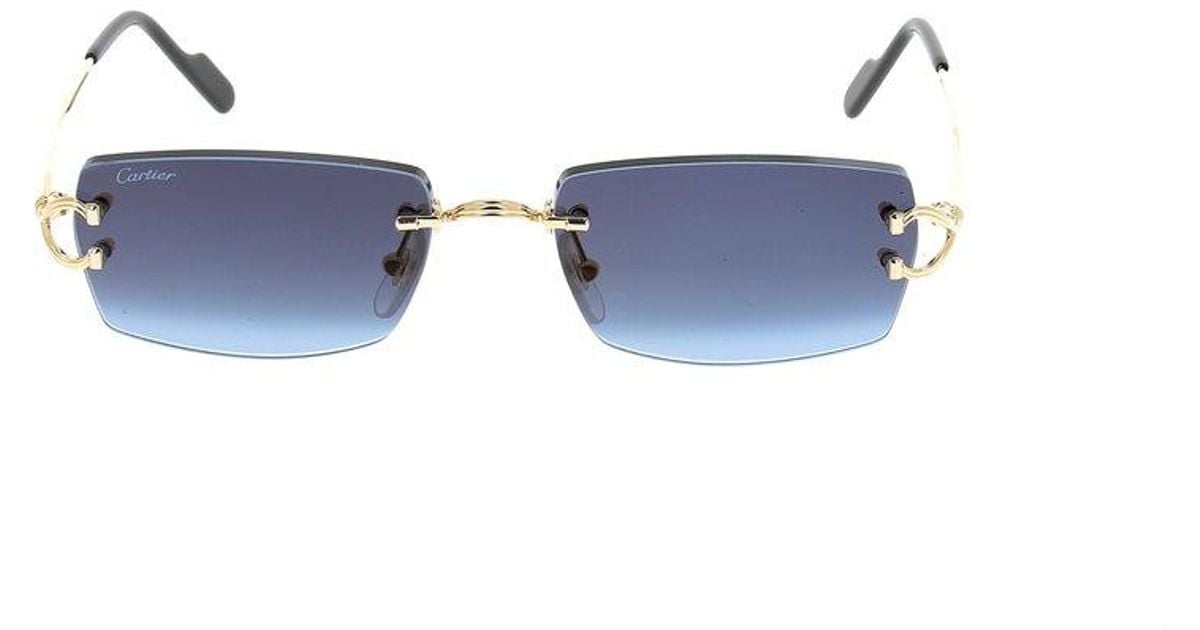Cartier Rectangle-Rimless Sunglasses in Black | Lyst