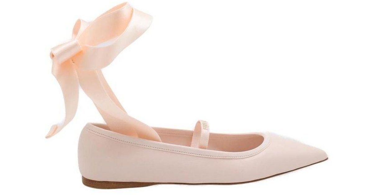 Ferragamo Ankle Ribbon Ballet Flats in Pink | Lyst