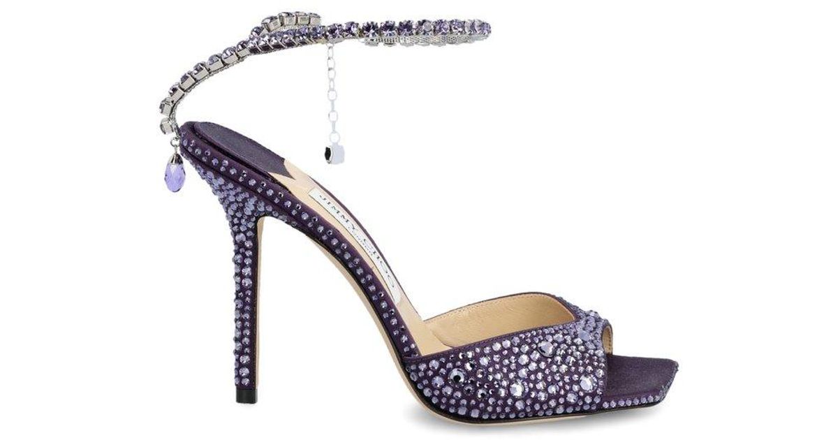 Jimmy Choo Saeda 100 Embellished Open Toe Sandals in White | Lyst