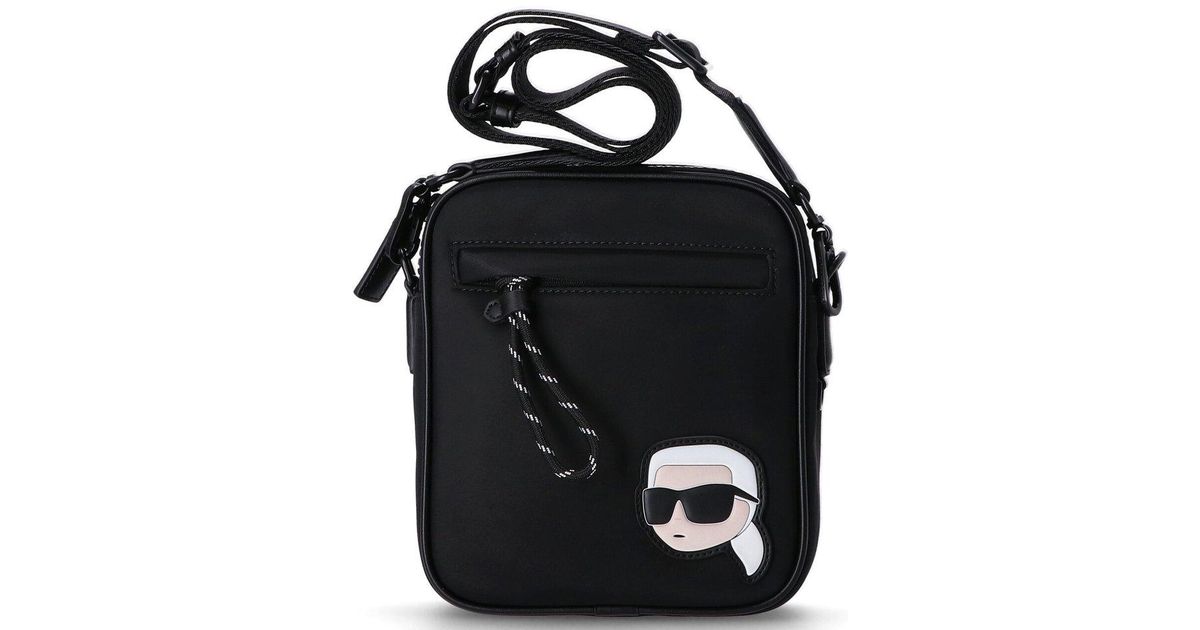 Karl Lagerfeld Ikon Logo Patch Crossbody Bag in Black for Men | Lyst