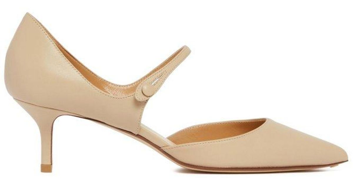 Francesco Russo Pointed-toe Mary Jane Pumps in Natural | Lyst