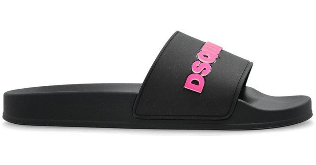 DSquared² Logo Embossed Slip-On Slides in Black | Lyst