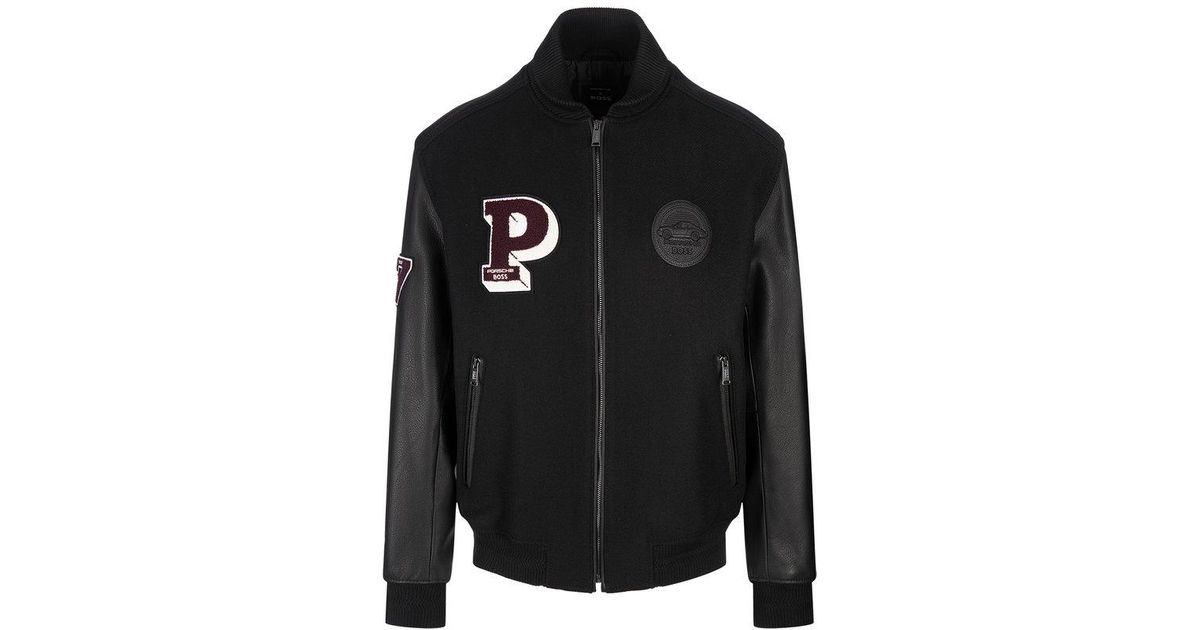 BOSS X Porsche Logo Patch Zipped Jacket in Black for Men | Lyst