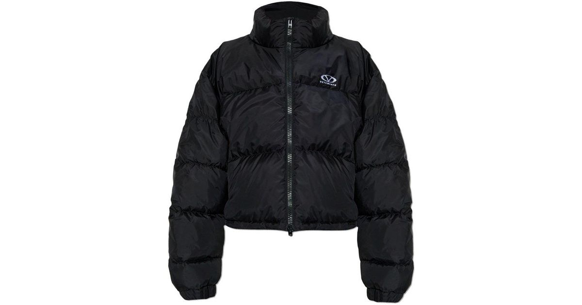 Vetements Logo Embroidered Zip-Up Puffer Jacket in Black | Lyst UK