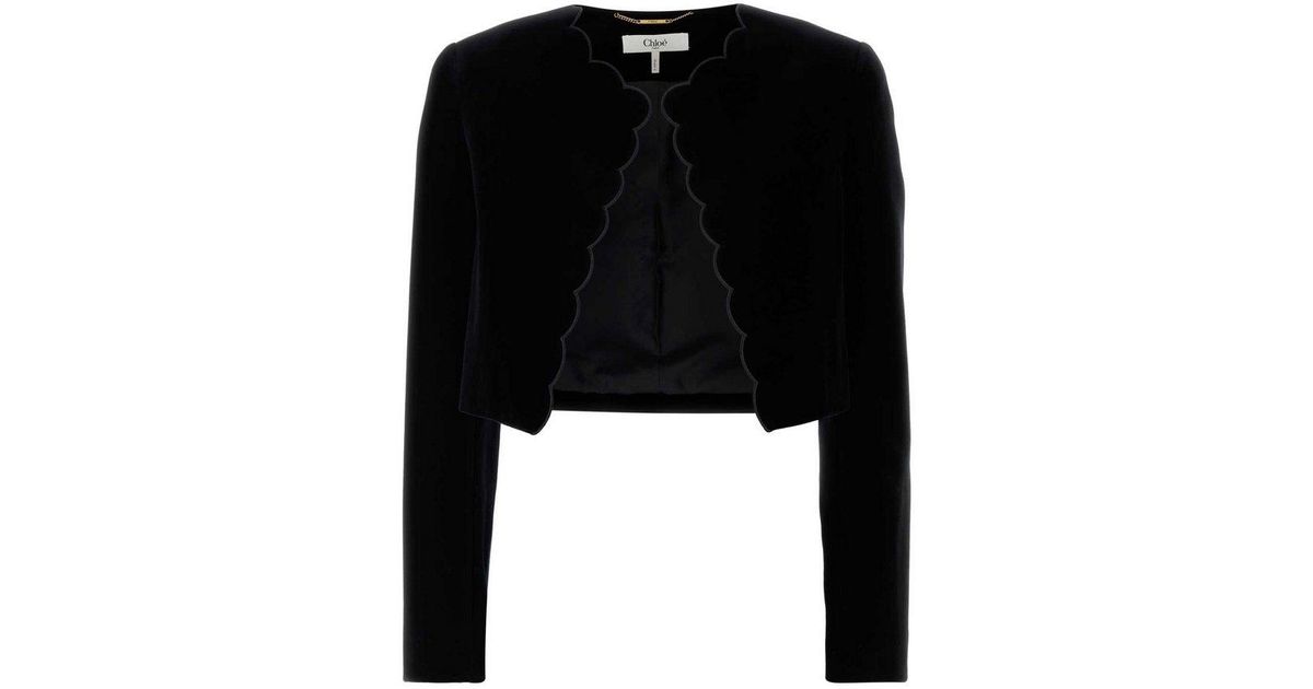 Chloé Velvet Scalloped Spencer Jacket in Black | Lyst