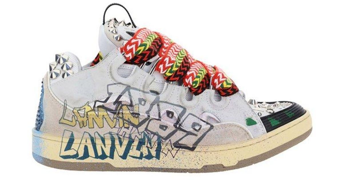 Lanvin Curb Graffiti Printed Sneakers in White for Men | Lyst