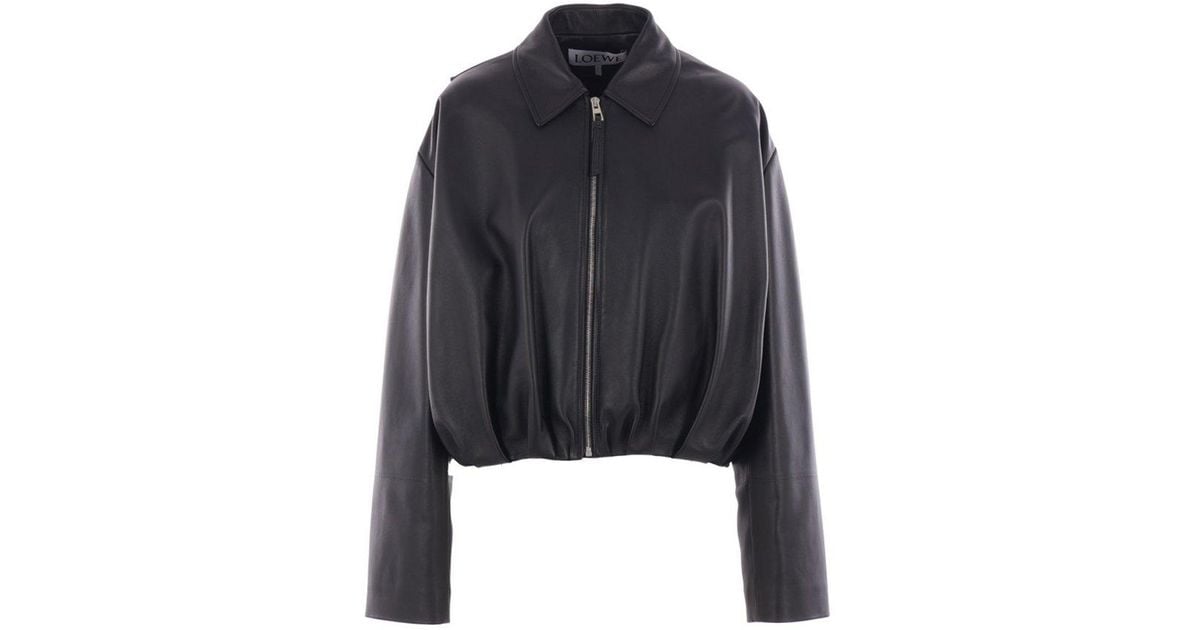 Loewe Draped Leather Jacket in Black | Lyst
