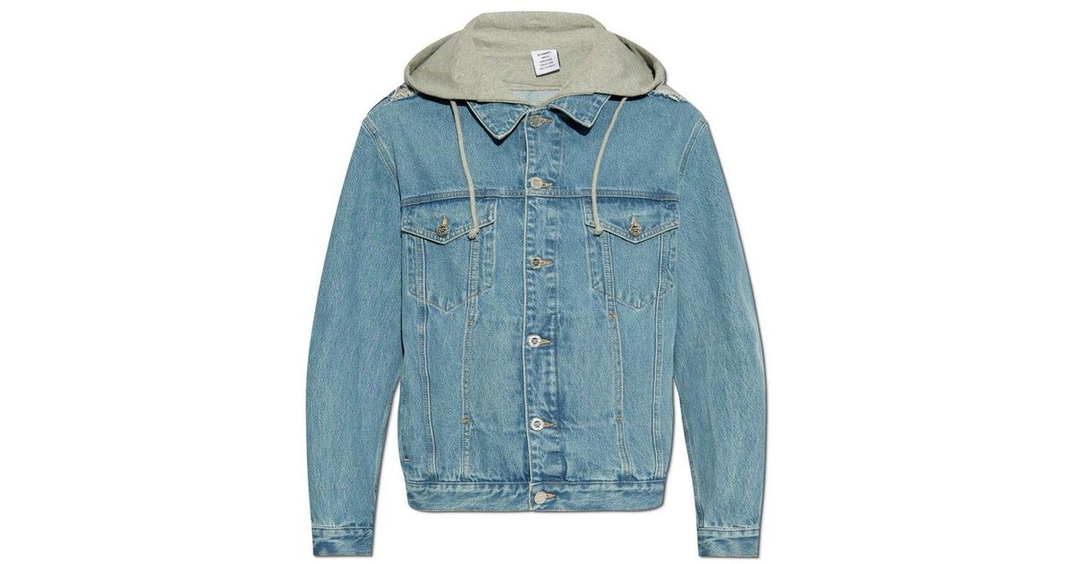Vetements Distressed Hooded Denim Jacket in Blue for Men | Lyst