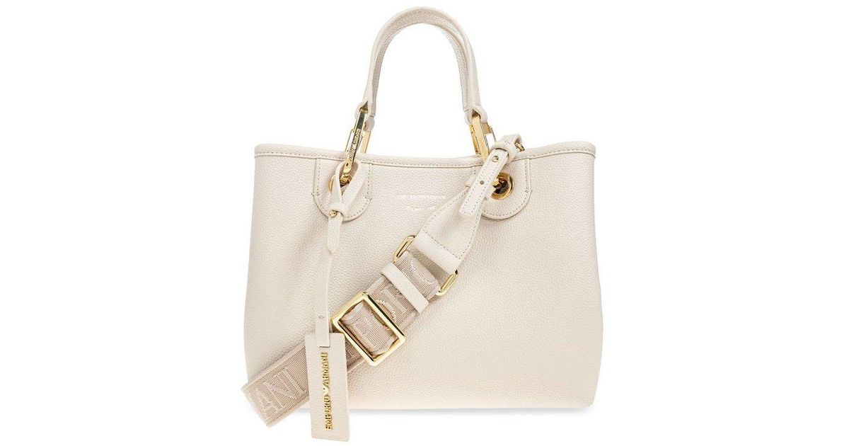 Emporio Armani Myea Logo Printed Tote Bag in Natural | Lyst UK