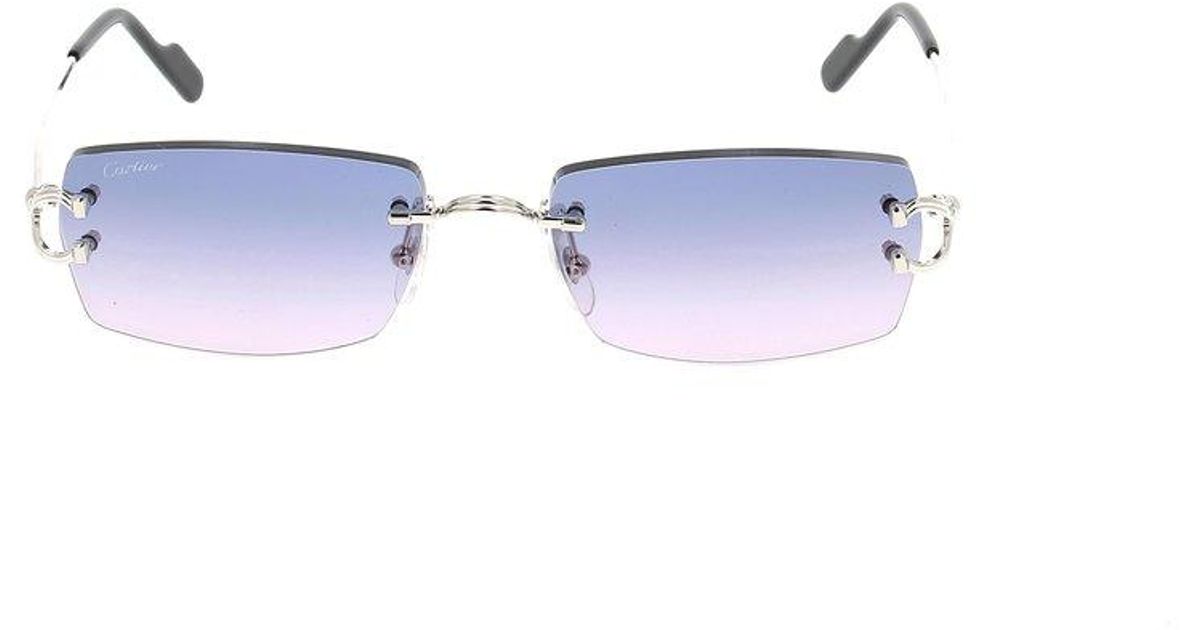 Cartier Rectangle-Rimless Sunglasses in Black | Lyst