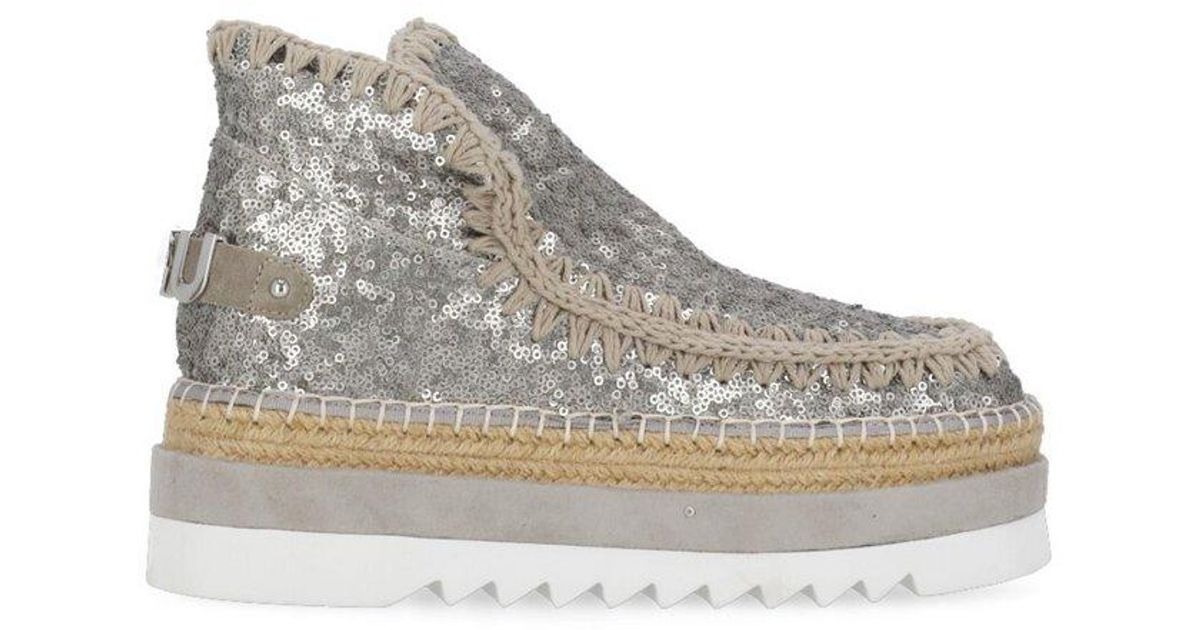 Mou Sequin-Embellished Round Toe Sneakers in Metallic | Lyst