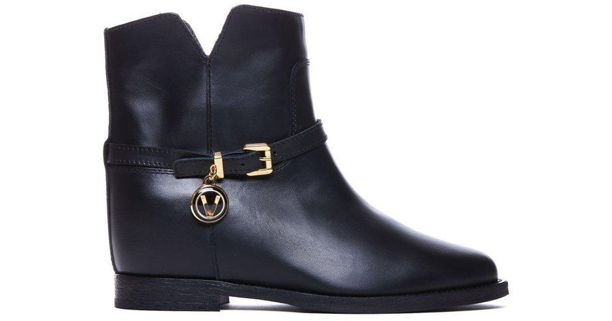 Via Roma 15 Buckle Accent Boots in Blue | Lyst