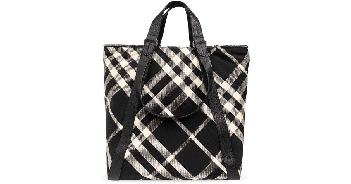 Burberry Shopper Bag With Check Pattern in Black | Lyst