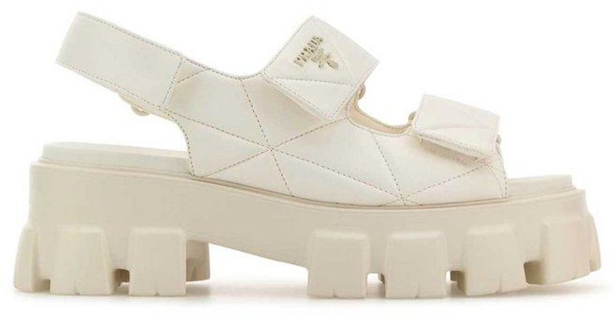 Prada Triangle-Logo Quilted Chunky Sandals in White | Lyst