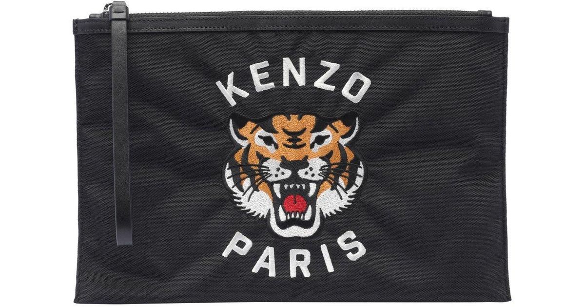KENZO Tiger Embroidered Zip-Up Pouch in Black for Men | Lyst KENZO Tiger Embroidered Zip-Up Pouch in Black for Men | Lyst