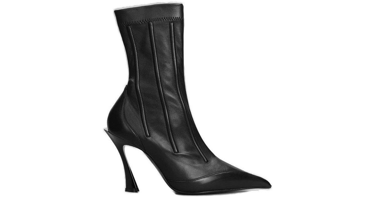 Mugler Seam Detailed Pointed Toe Ankle Boots in Black | Lyst
