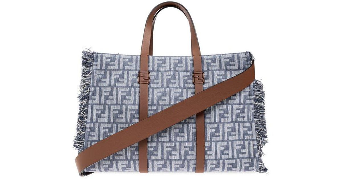 Fendi Summer Ff Jacquard Fringed Tote Bag in Blue | Lyst