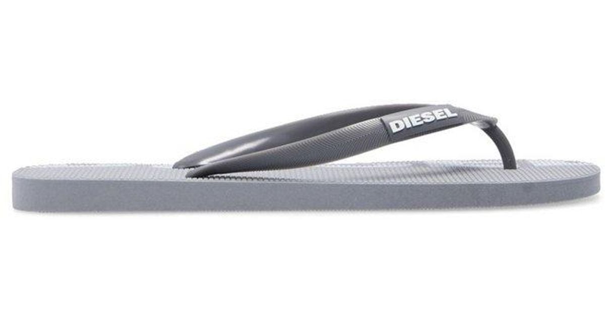 DIESEL Logo-detailed Slip-on Flip Flops in Gray for Men | Lyst