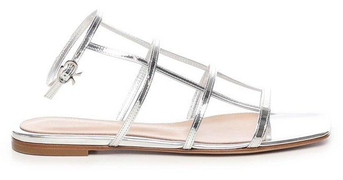 Gianvito Rossi Square Open Toe Flat Sandals in White | Lyst