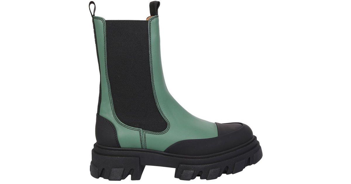 Ganni Colour Blocked Round Toe Ankle Boots in Green | Lyst