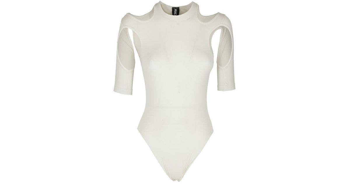 ANDREA ADAMO Cut-Out Bodysuit Top in White | Lyst