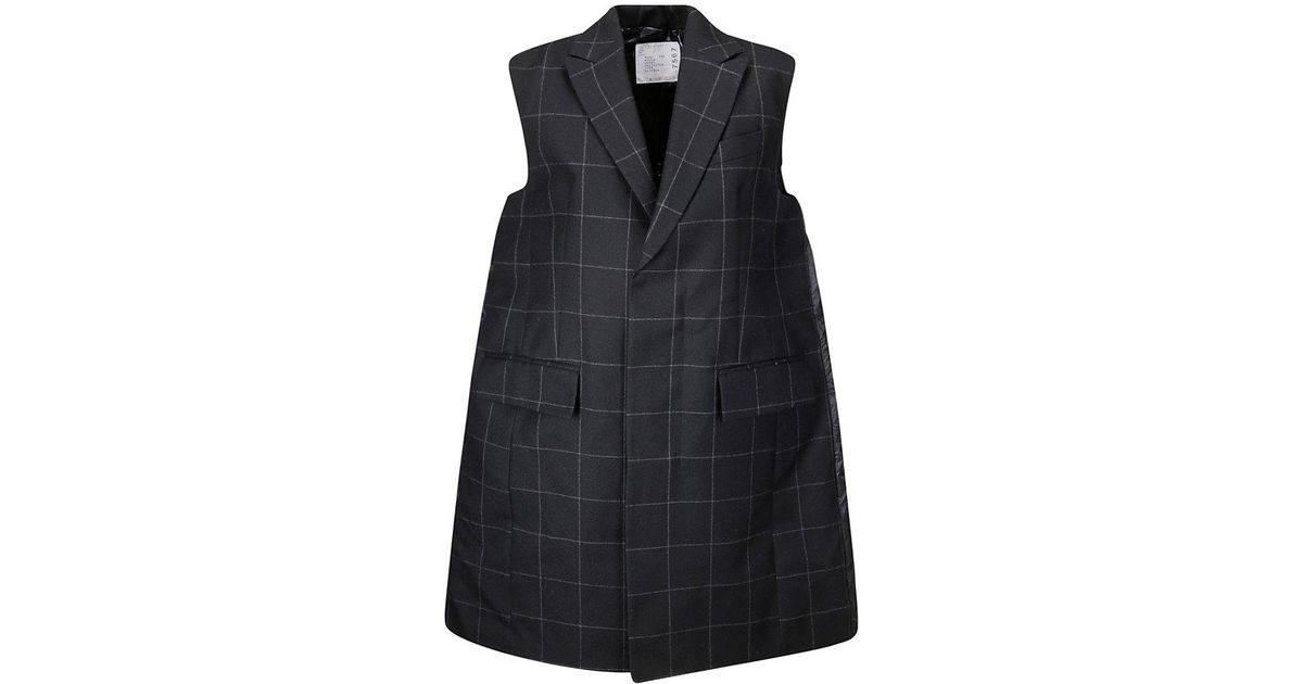 Sacai Wool Windowpane Quilted Vest in Black | Lyst