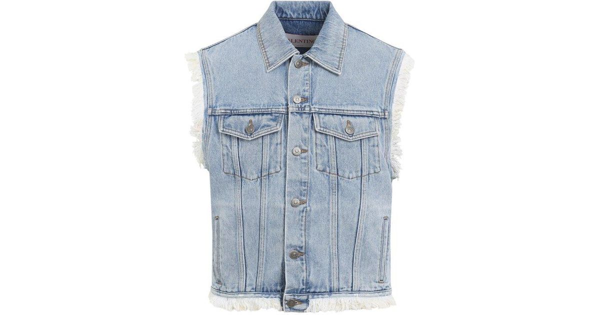 Valentino Frayed Edge Denim Vest in Blue for Men | Lyst