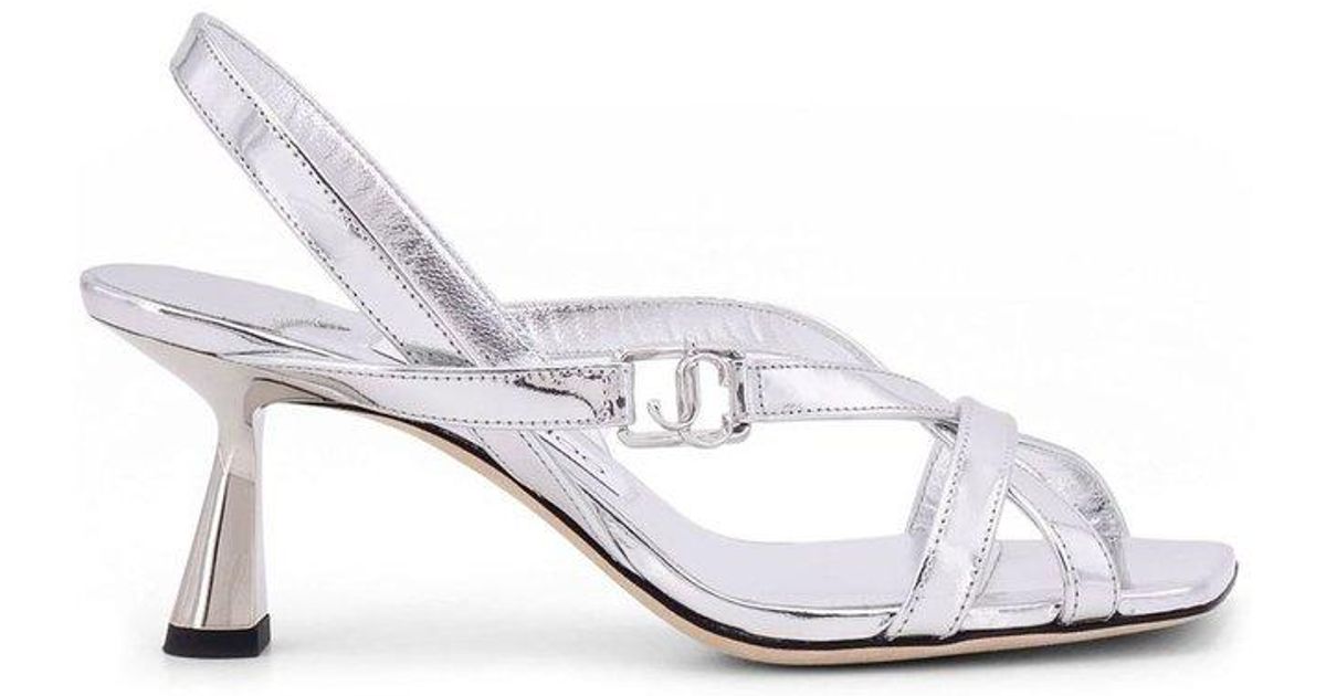 Jimmy Choo Jess Logo Plaque Sandals in White | Lyst