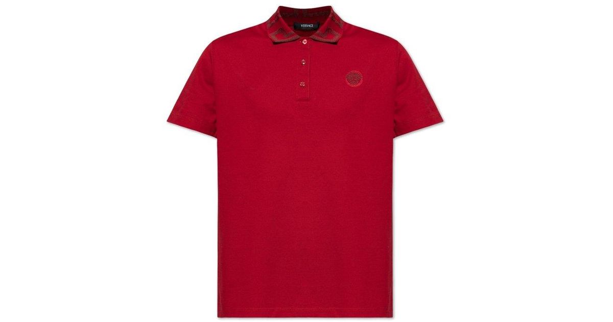 Versace Cotton Polo With Logo in Red for Men | Lyst