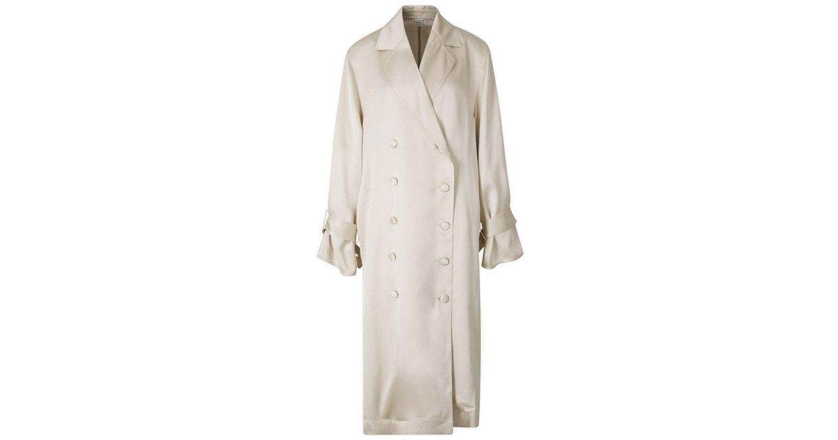 TOTEME Collared Button-Up Trench Coat in White | Lyst