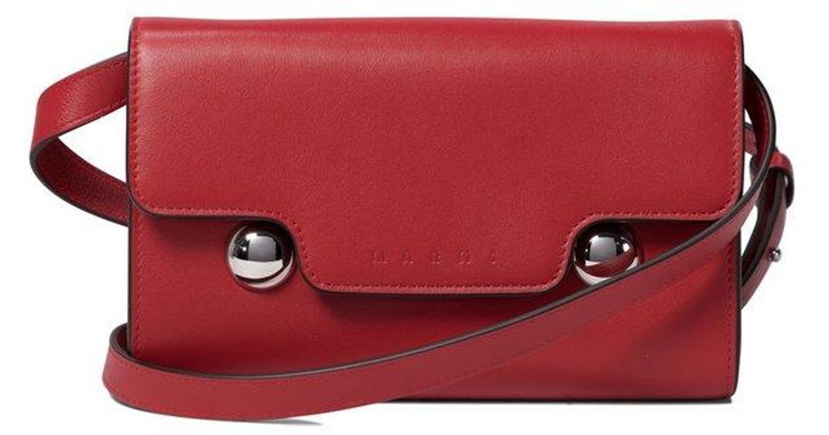 Marni Logo Debossed Foldover Top Crossbody Bag in Red | Lyst