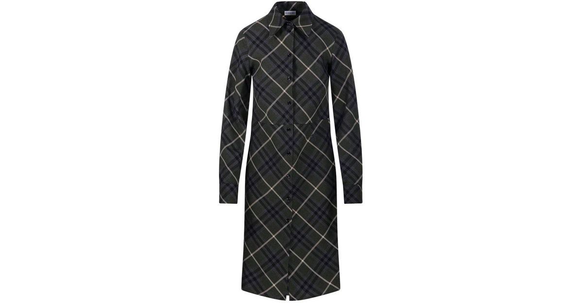 Burberry Checkered Long-Sleeve Shirt Dress in Black | Lyst