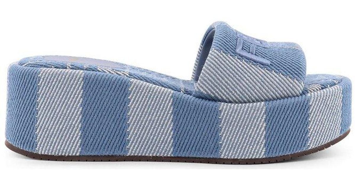 Fendi Sunshine Denim-Effect Jacquard Platform Slides in Blue | Lyst