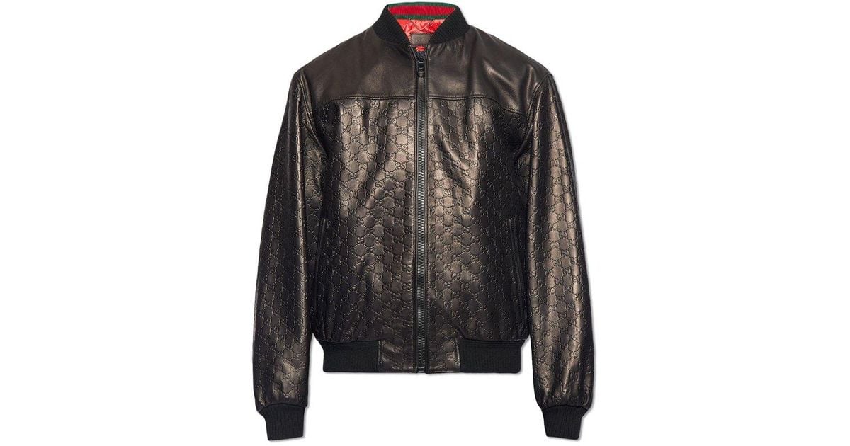 Gucci Monogram-debossed Relaxed-fit Leather Bomber Jacket in Black for ...
