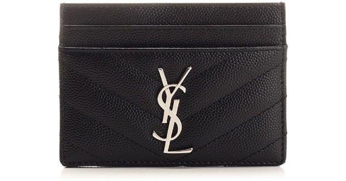 Saint Laurent Logo Plaque Card Case in Black | Lyst
