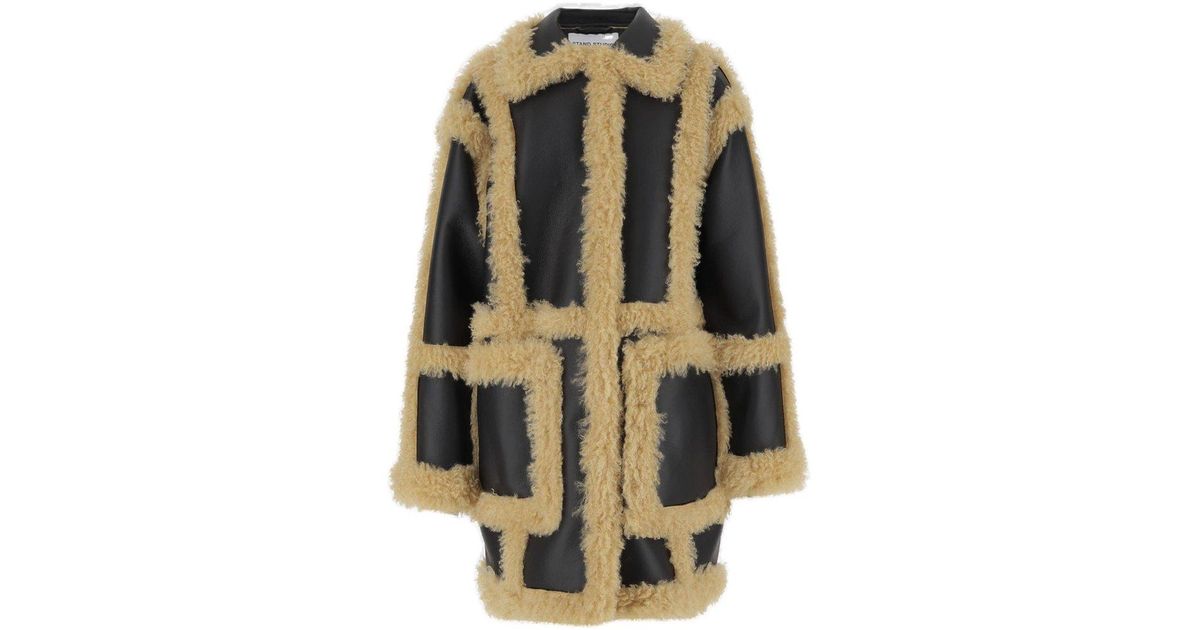 Stand Studio Hadlee Shearling Edge Coat in Black | Lyst